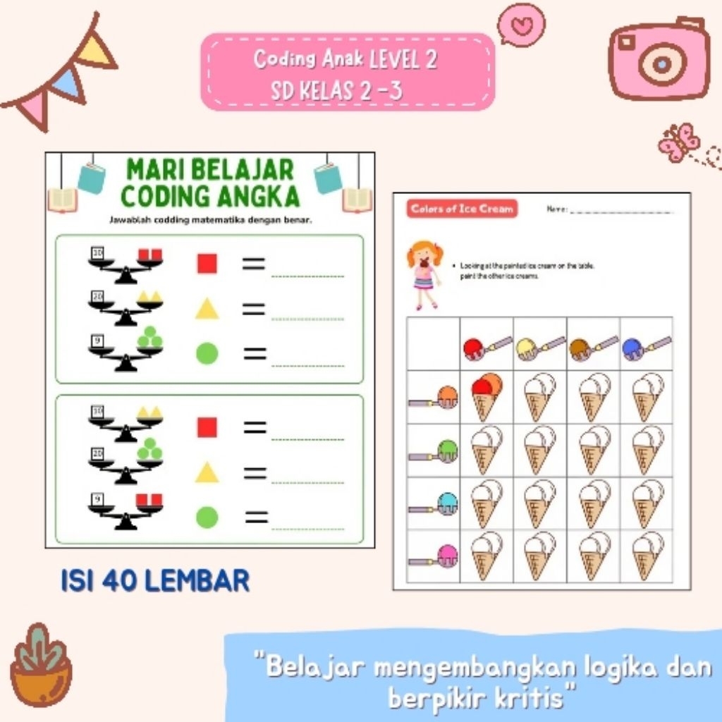 Jual WORKSHEET ANAK| LEMBAR AKTIVITAS CODING LEVEL 2 ANAK| KERTAS HVS A5 DGN KETEBALAN SESUAI ...