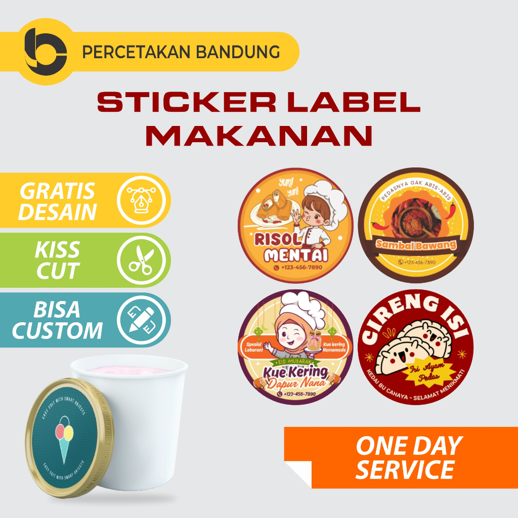 Jual Cetak Stiker Label Makanan Custom – Free Desain – Tahan Air ...