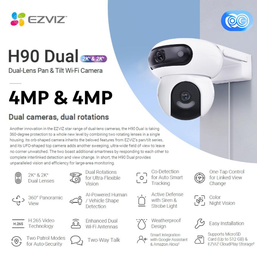 Jual EZVIZ H90 Dual 4MP & 4MP 2K+ 2K+ Smart Outdoor IP Camera Dual Band ...
