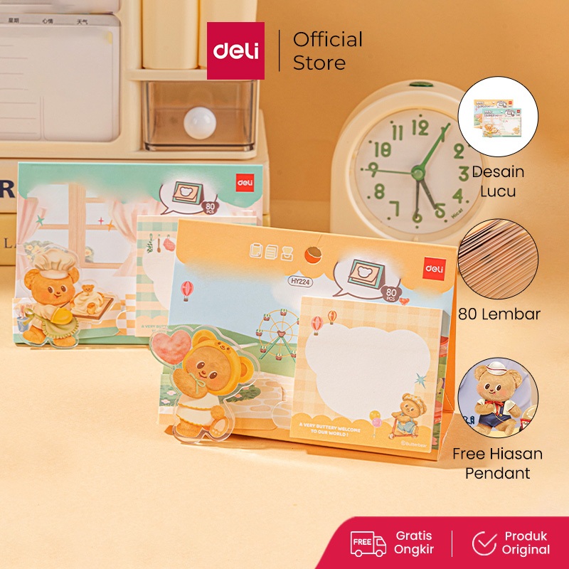 Jual Deli x Butterbear Sticky Notes / Memo Tempel Lucu 80 Lembar ...