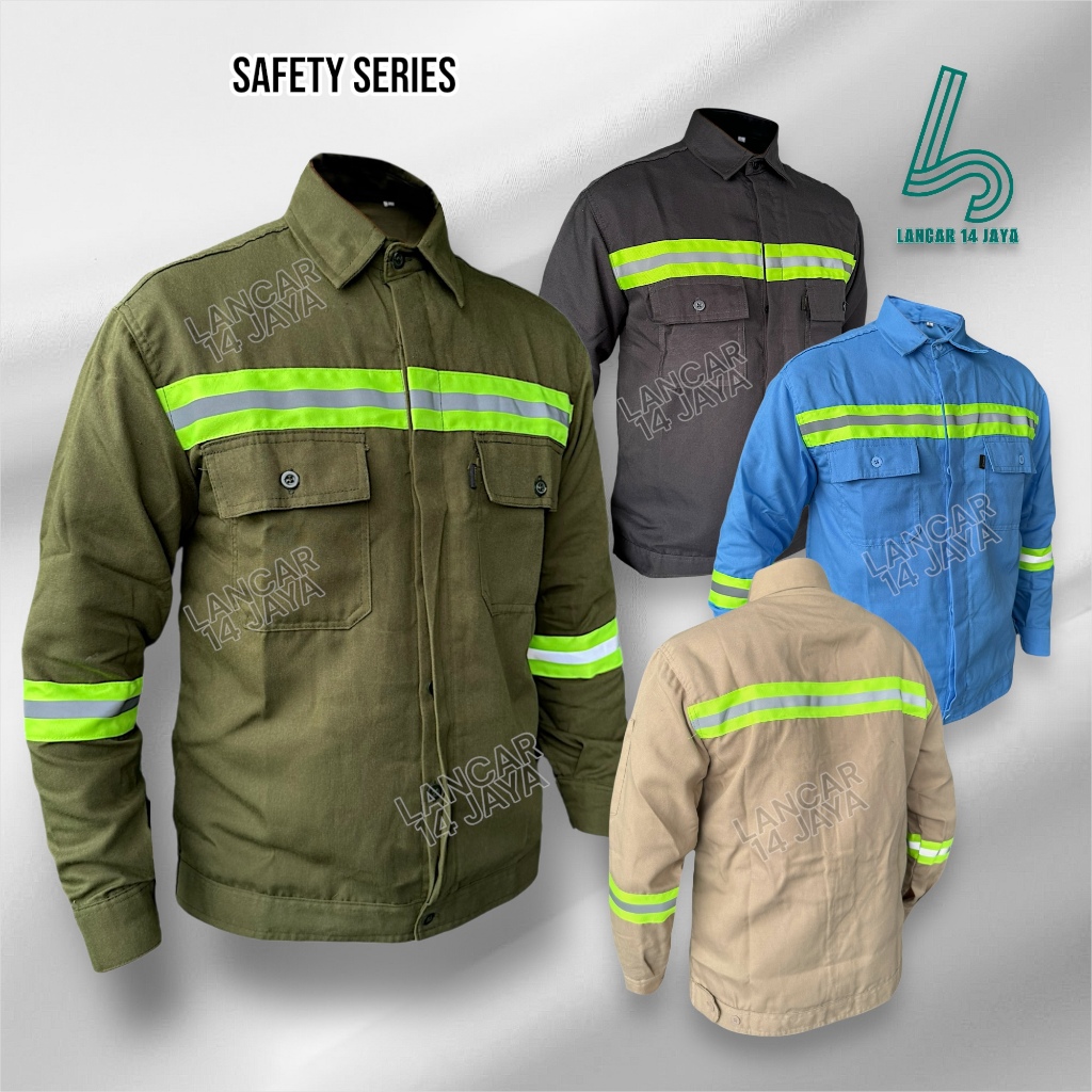 Jual Wearpack Safety Baju Kemeja Kerja Lapangan Werpak List Hijau | Shopee Indonesia