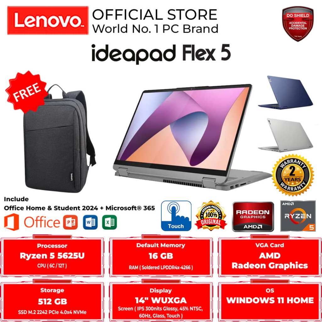 Jual LENOVO FLEX 5 2in1 14ABR8 HVID HXID AMD RYZEN 5 5625U 16GB 512GB ...