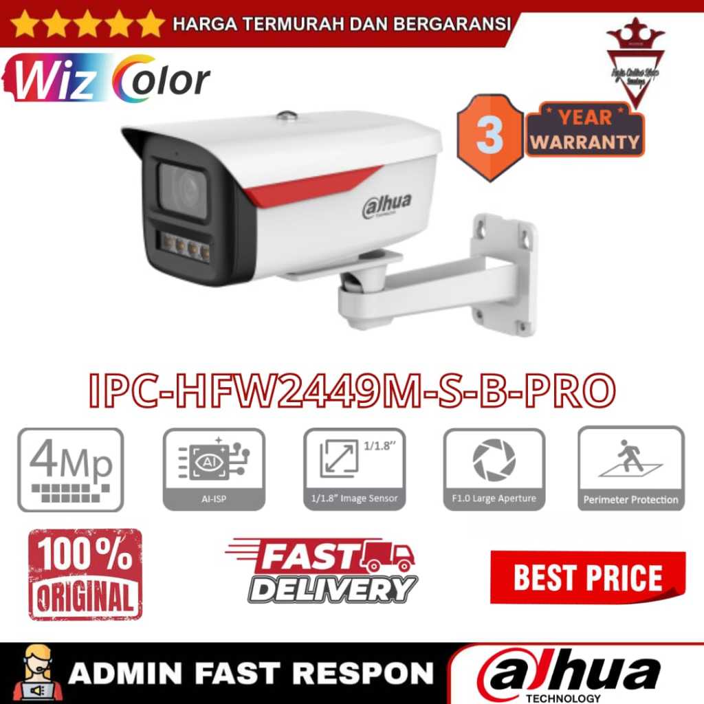 Jual Dahua Kamera IP 4MP WizSense Color Bullet Camera Model DH-IPC-HFW2449M-S-B-PRO berwarna ...