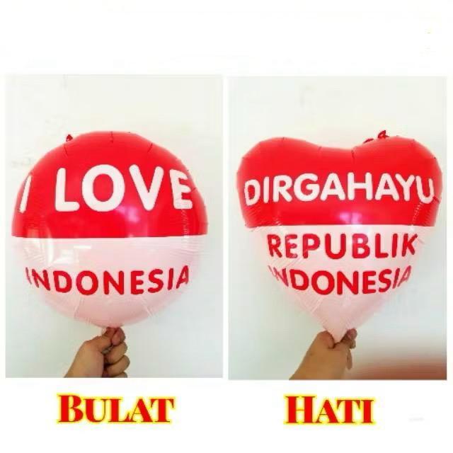 Jual BALON FOIL HUT RI BULAT HATI/ BALON FOIL DIRGAHAYU RI BULAT ...