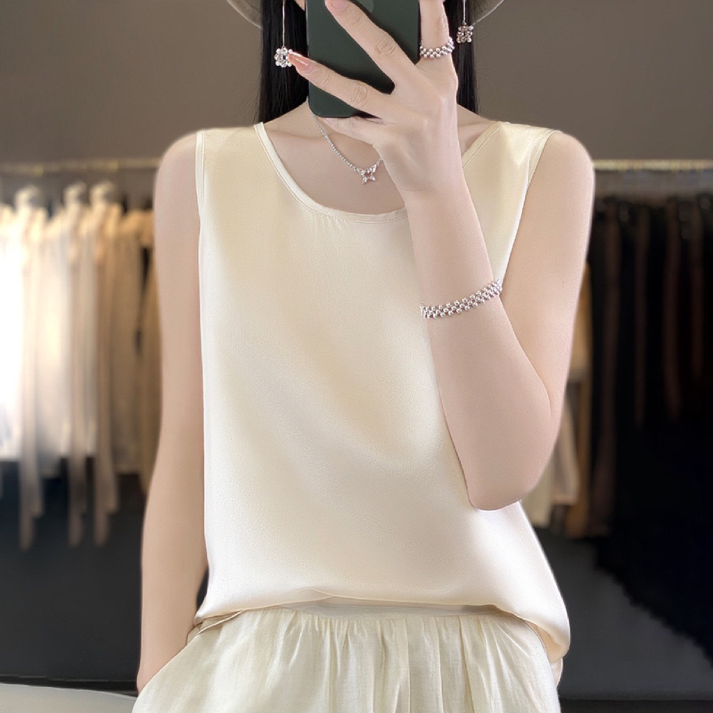 Jual tank top satin leher oval (not bisa request size jumbo big size ...
