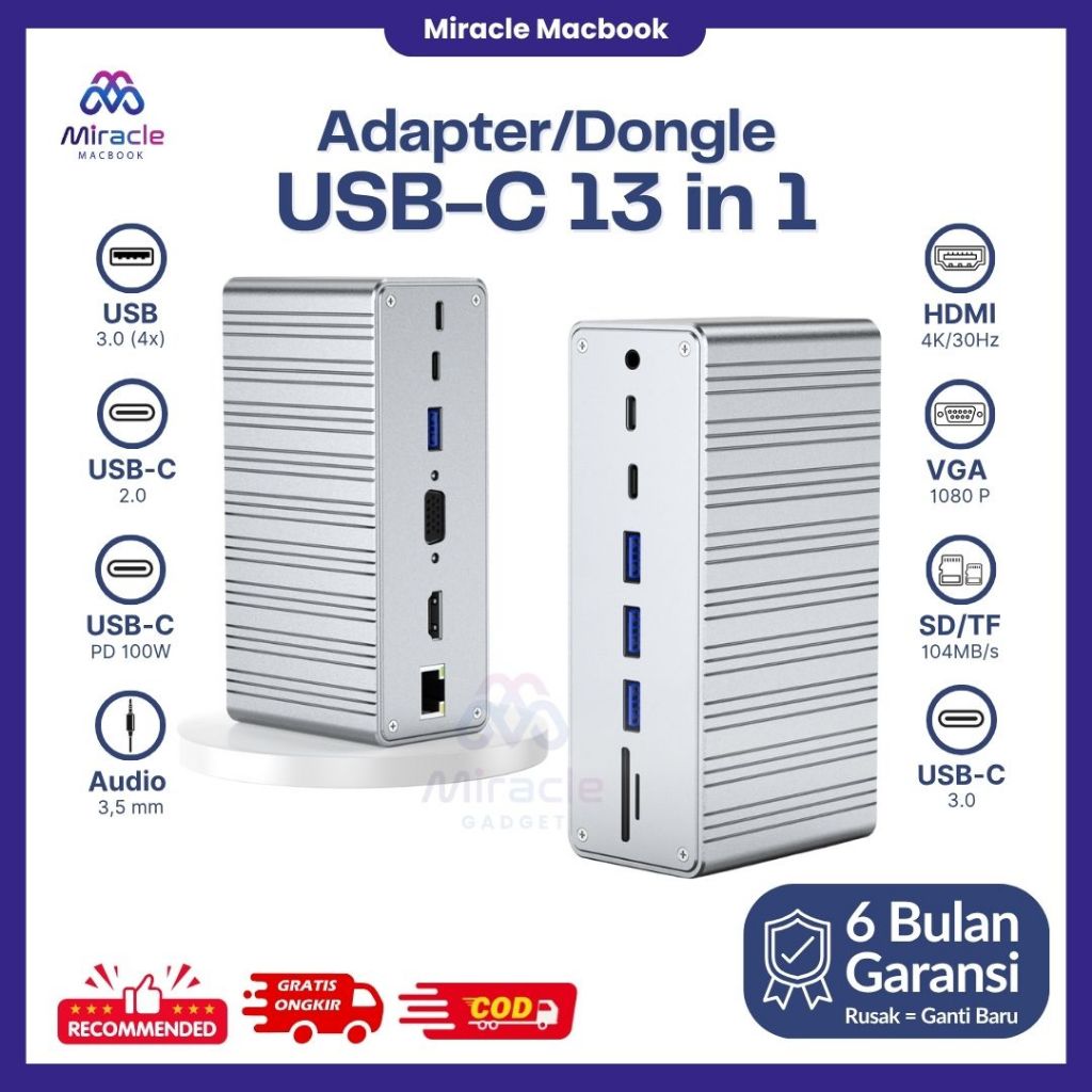 Jual 13 in 1 USB C Docking Station PD 100W, HDMI, VGA, USB 3.0, LAN ...