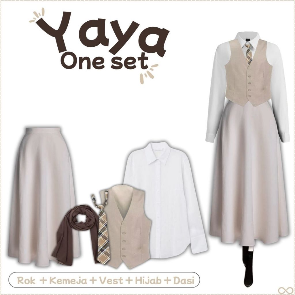 Jual Yaya One set vintage (Kemeja katun, Rok, Vest Cream, Hijab, Dasi) OOTD Yearbook Remaja ...