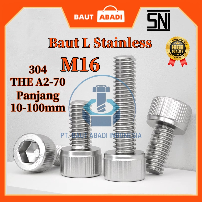 Jual Baut L M16 Stainless 304 THE A2-70 Hex Socket Head Cap Screw SS ...