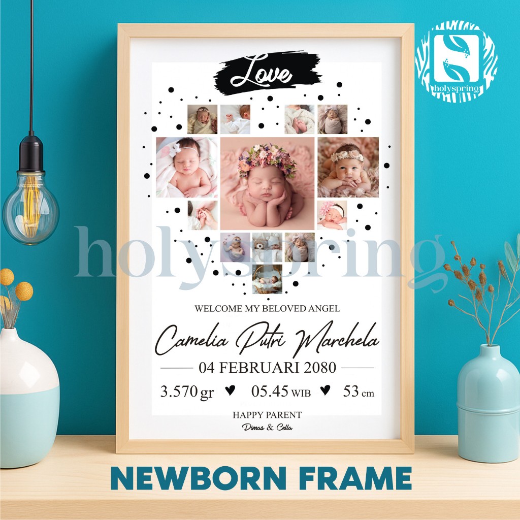 Jual frame Biodata bayi CETAK + BINGKAI newborn holyspring design 07 ...
