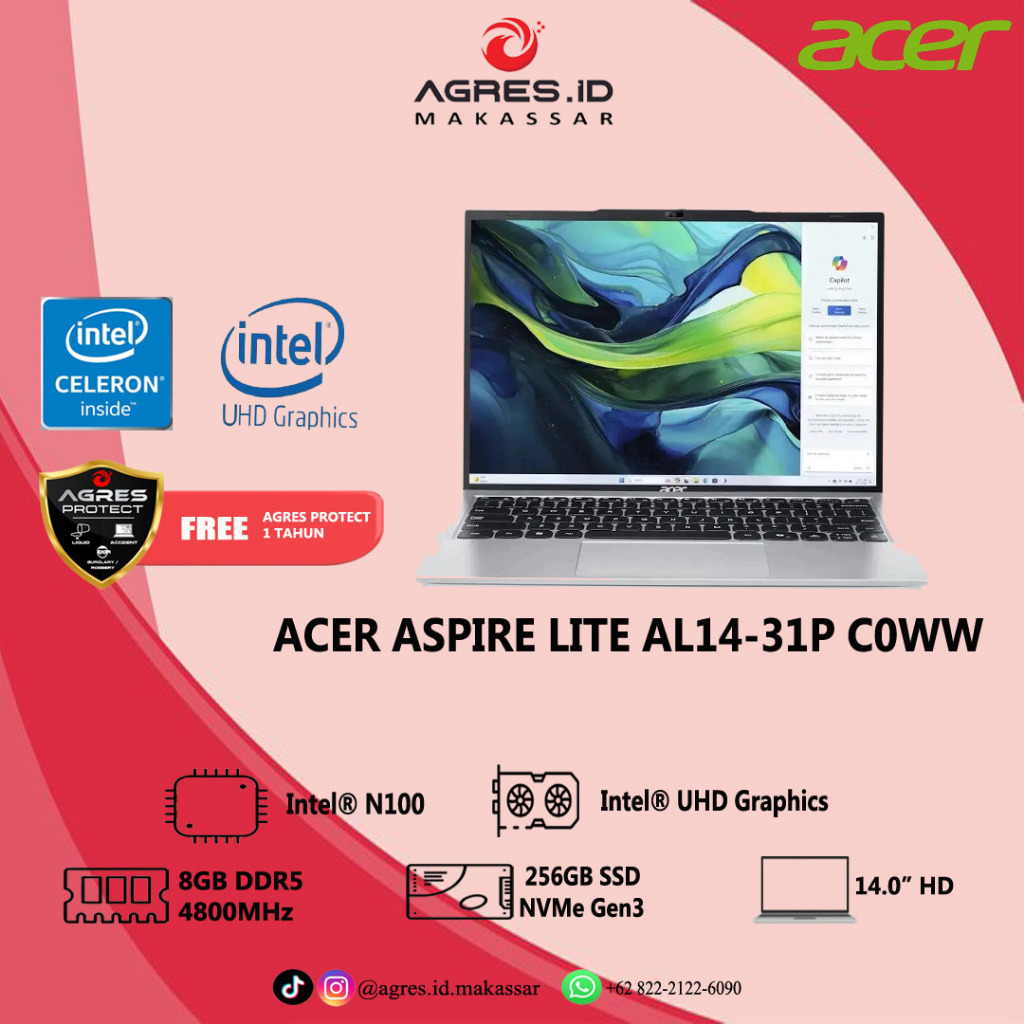 Jual ACER ASPIRE LITE AL14 31P C0WW INTEL N100 8GB 256GB WIN11+OHS 14 ...
