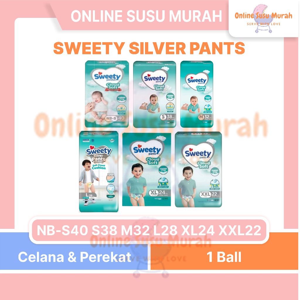Jual SWEETY SILVER PANTS S38 M32 L28 XL24 XXL22 TAPE NB-S40 S38 M30 L26 ...