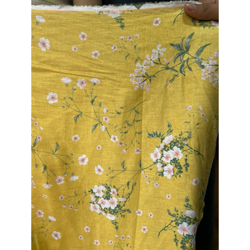 Jual kain katun linen motif bunga kembang/kain linen motif kembang ...