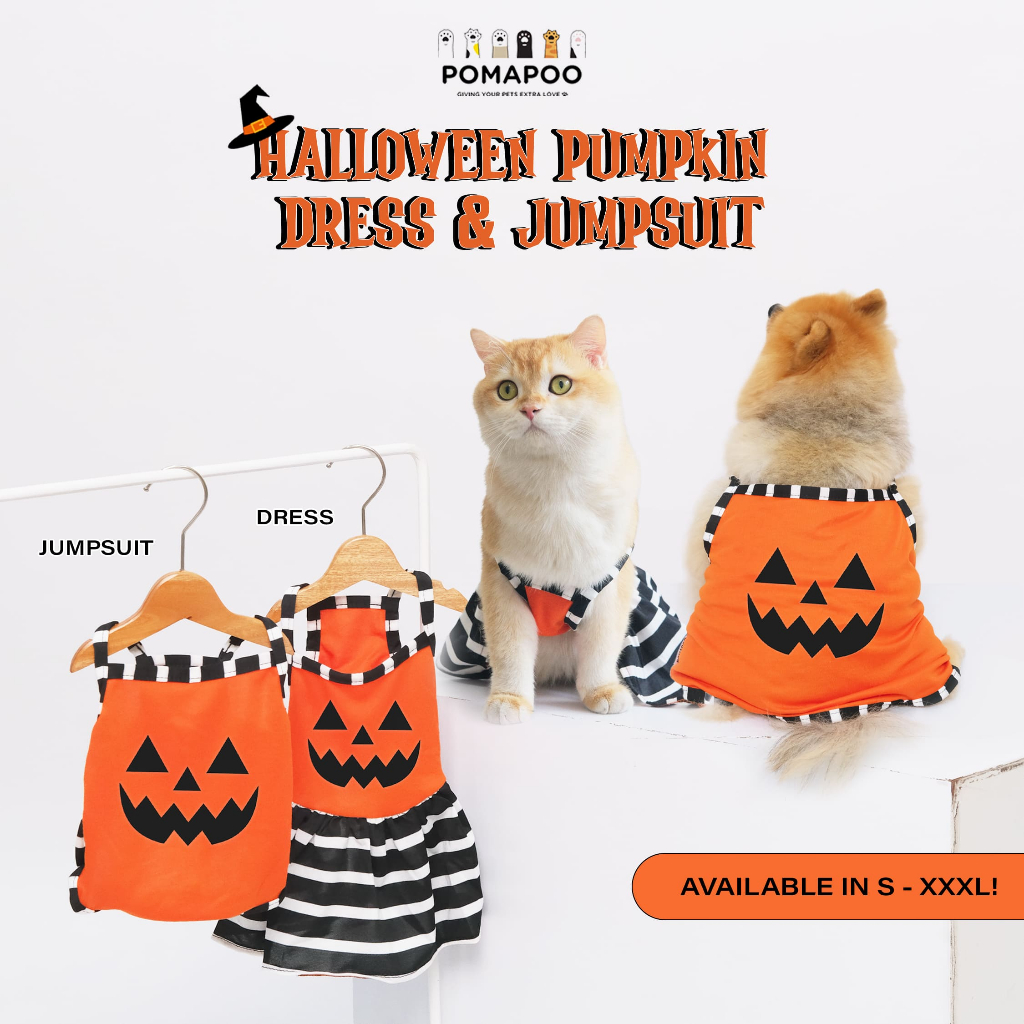 Jual POMAPOO - Baju Kucing dan Baju Anjing Halloween Pumpkin Dress & Jumpsuit | Shopee Indonesia