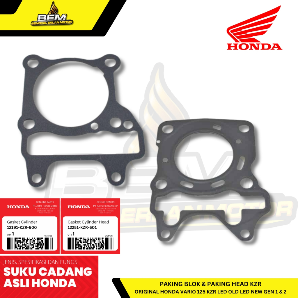 Jual Paking Perpak Kop Head & Paking Blok KZR / Gasket Cylinder Head & Gasket Cylinder Vario 125 ...