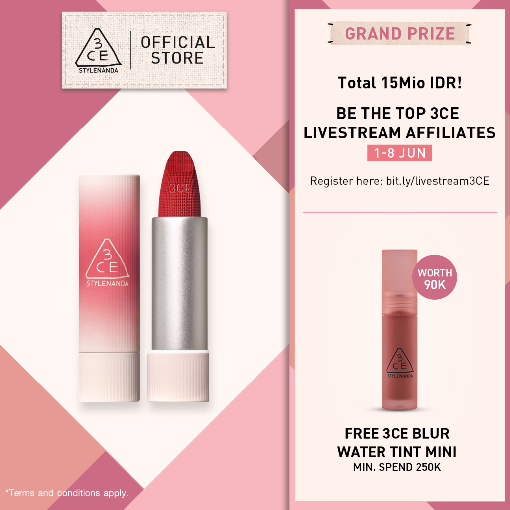 Jual 3CE Official Cashmere Hug Matte Lipstick - Transferproof Ringan ...