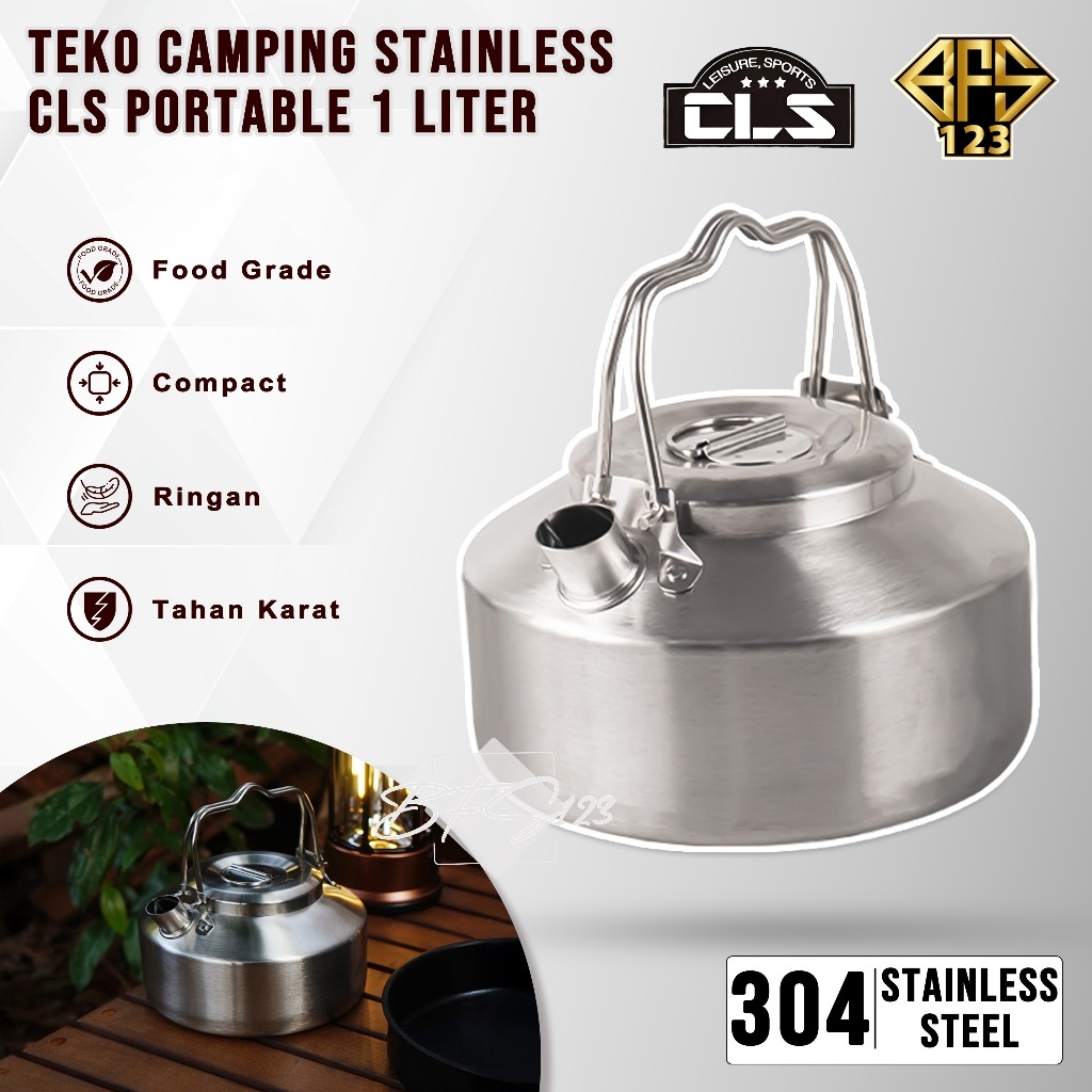 Jual (Reject) Teko Camping 1 Liter Stainless Steel 304 Two Handle CLS, Nesting Cooking Set ...
