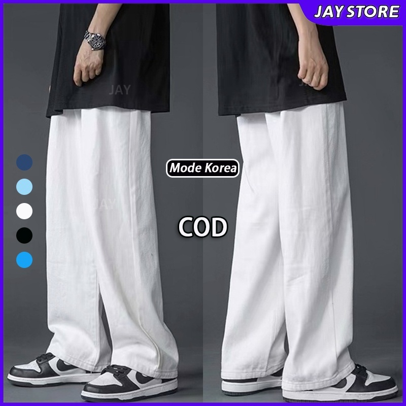 Jual Celana jeans pria korean style Jeans putih celana panjang kulot ...
