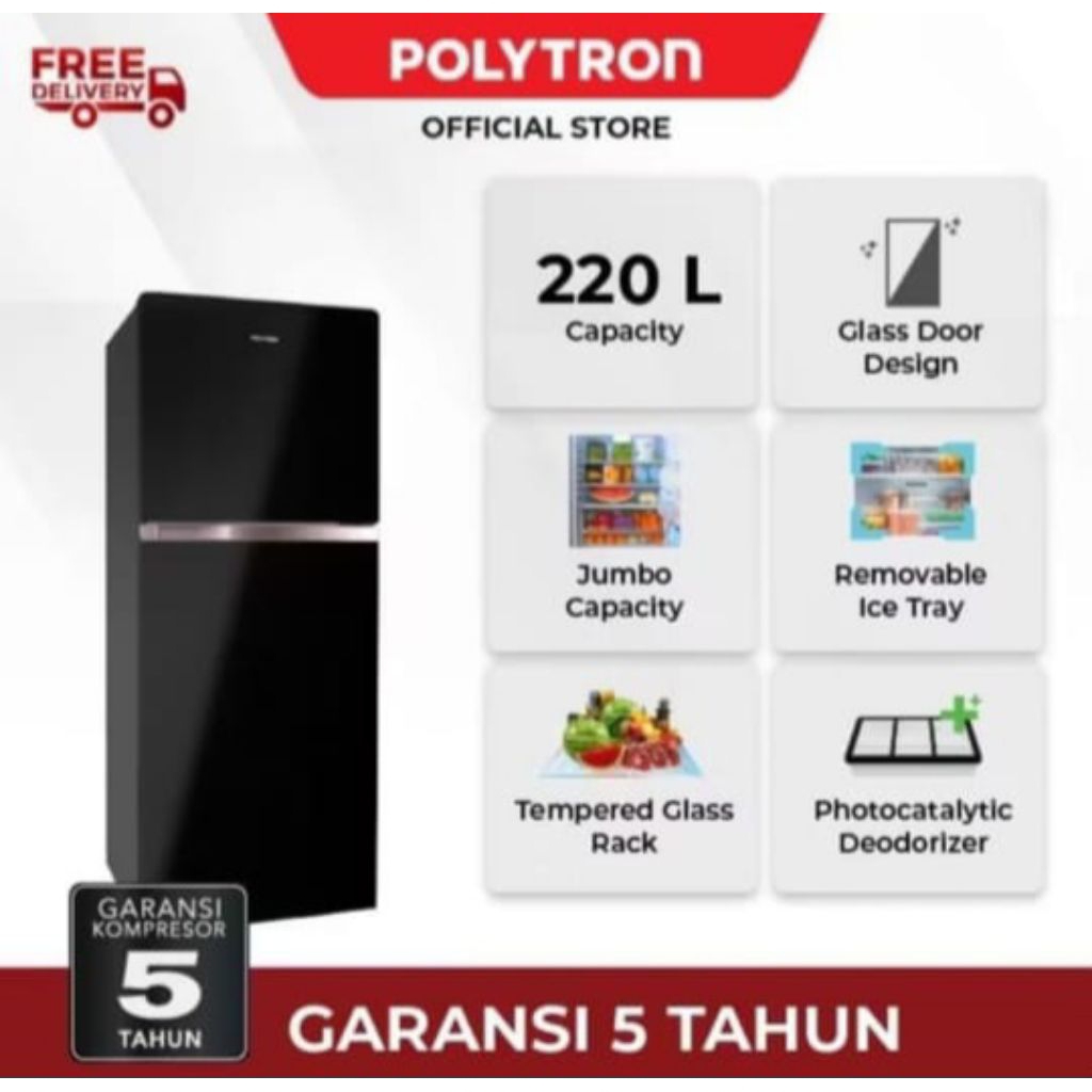 Jual Kulkas 2 Pintu POLYTRON BELLEZA JUMBO 220 LITER PRW-23MNX | Shopee Indonesia