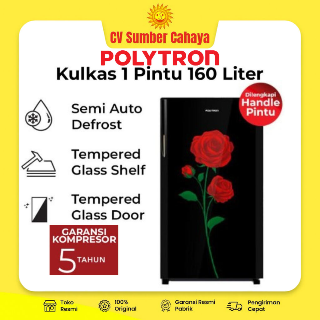 Jual Polytron Kulkas 1 Pintu 160L Belleza Tempered Glass Handle Pintu ...