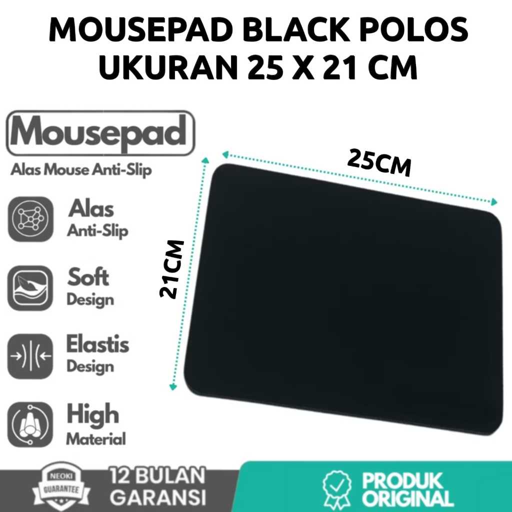 Jual MOUSE PAD HITAM POLOS 25 X 21 CM JAHIT PINGGIR ANTI SELIP MOUSEPAD ...