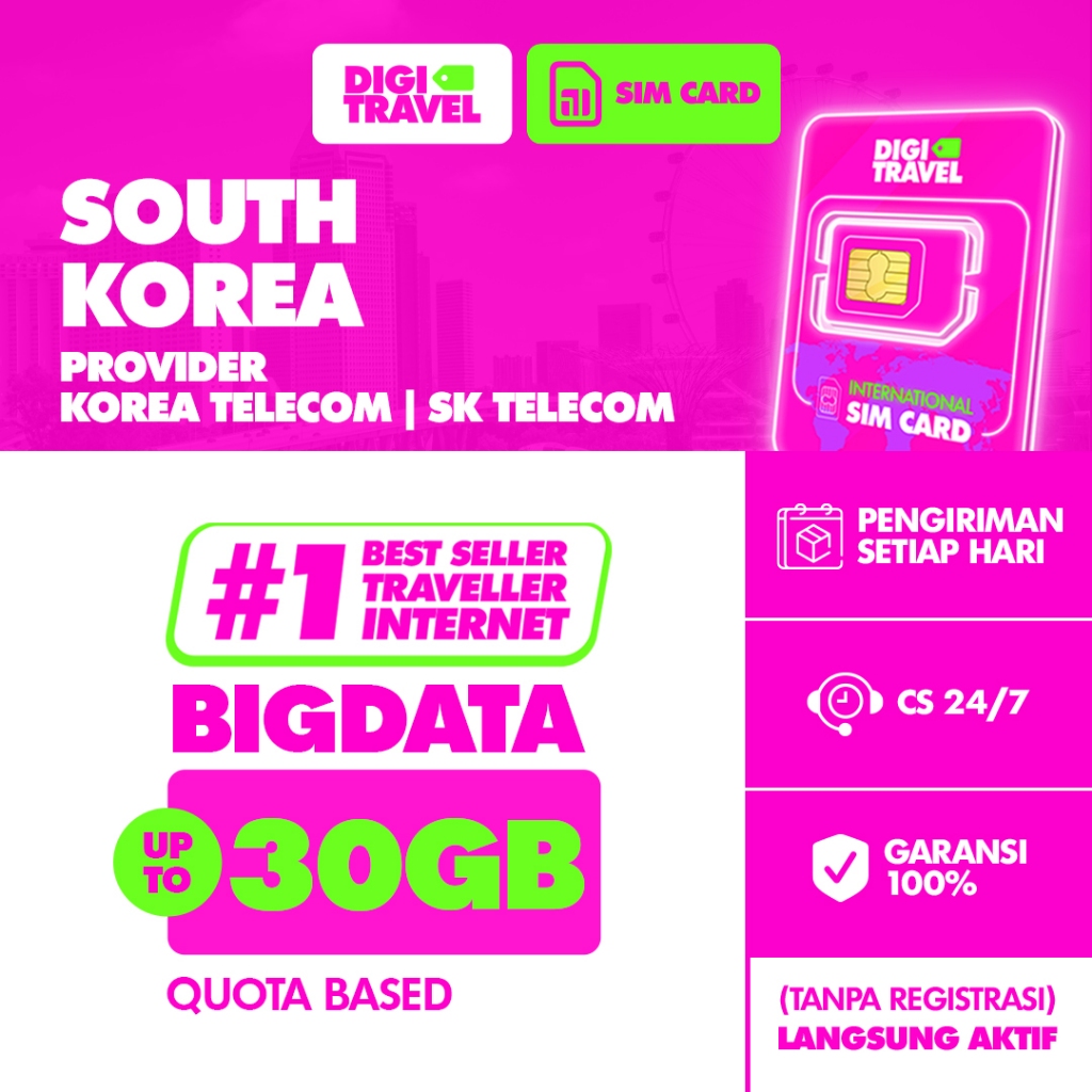 Jual DIGITRAVEL SIM Card Korea Selatan Seoul 30 Hari Kuota Besar Data ...