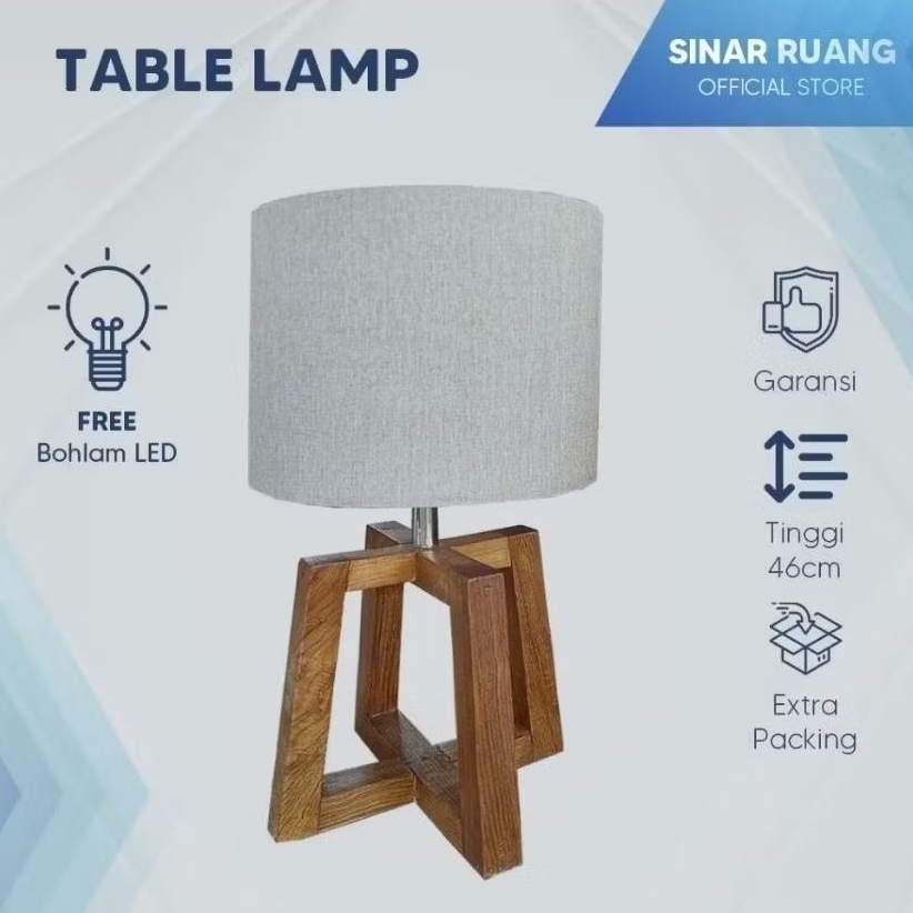 Jual Lampu Meja Table Lamp Tidur Nakas Hias Kamar Beside Lampshade Tiang Kayu Minimalis ...