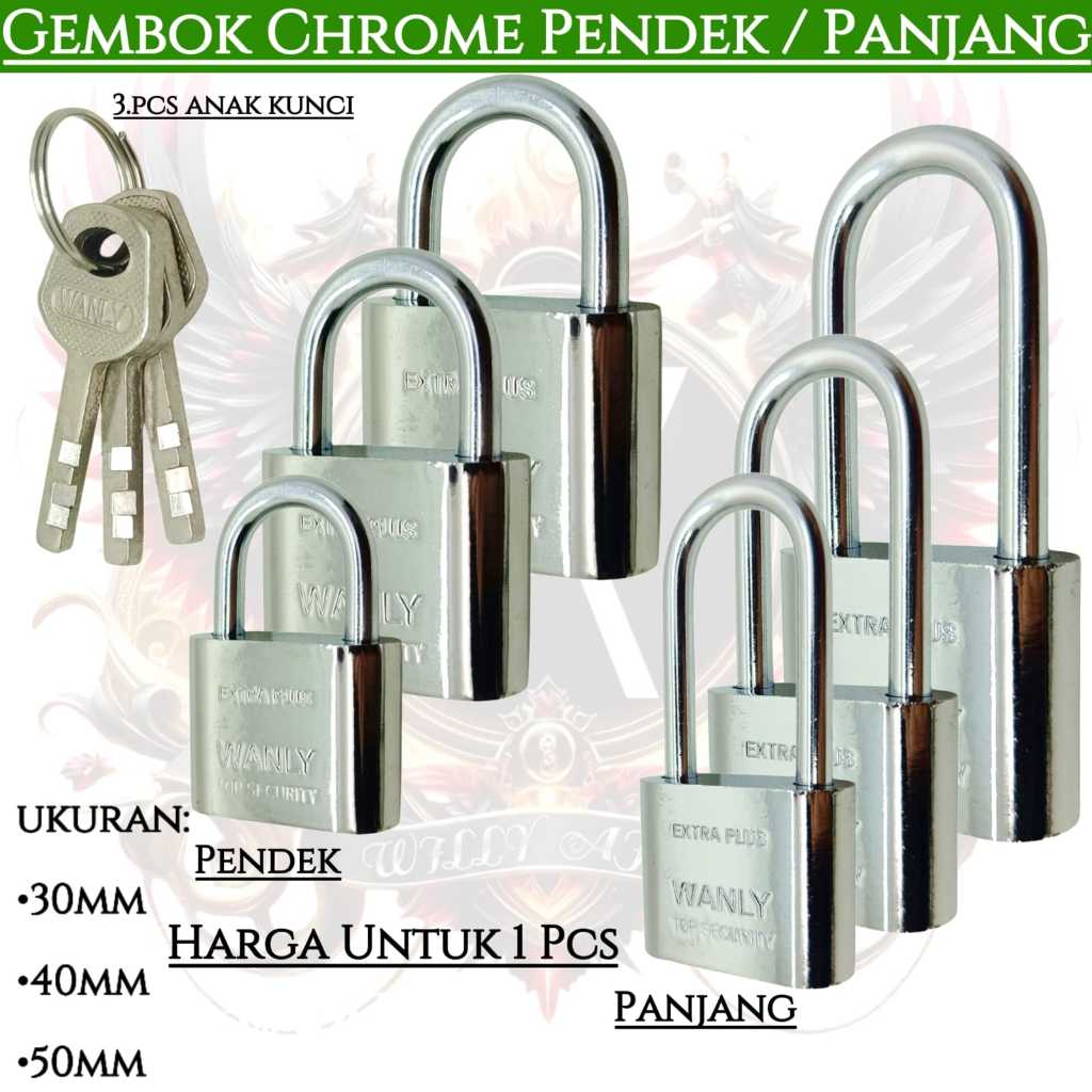 Jual gembok chrome 30mm 40mm 50mm pendek panjang gembok nekel | Shopee ...