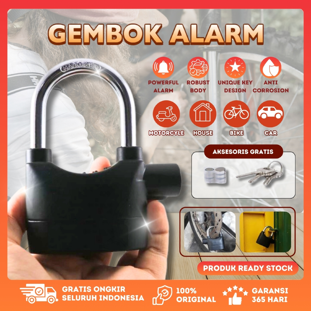 Jual KODAI Gembok Alarm Original Anti Maling Ring Panjang Kunci ...