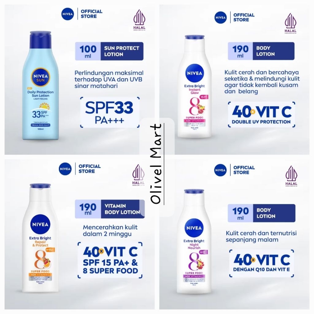 Jual Nivea Body Lotion Daily Protection Sun SPF33 PA+++ 100mL / Nivea Body Lotion Night Nourish ...