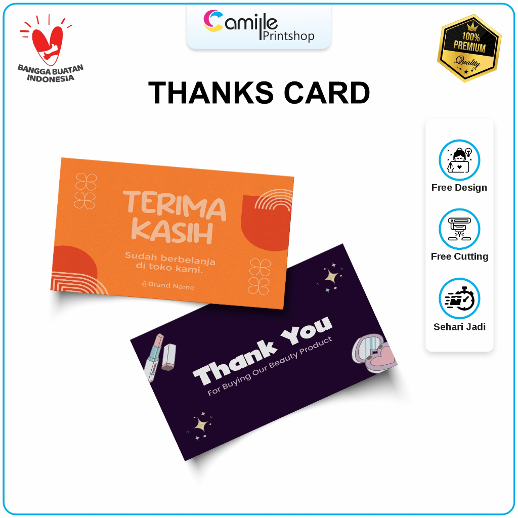 Jual CETAK THANKS CARD l KARTU UCAPAN l THANK YOU CARD CUSTOM FREE DESAIN | Shopee Indonesia