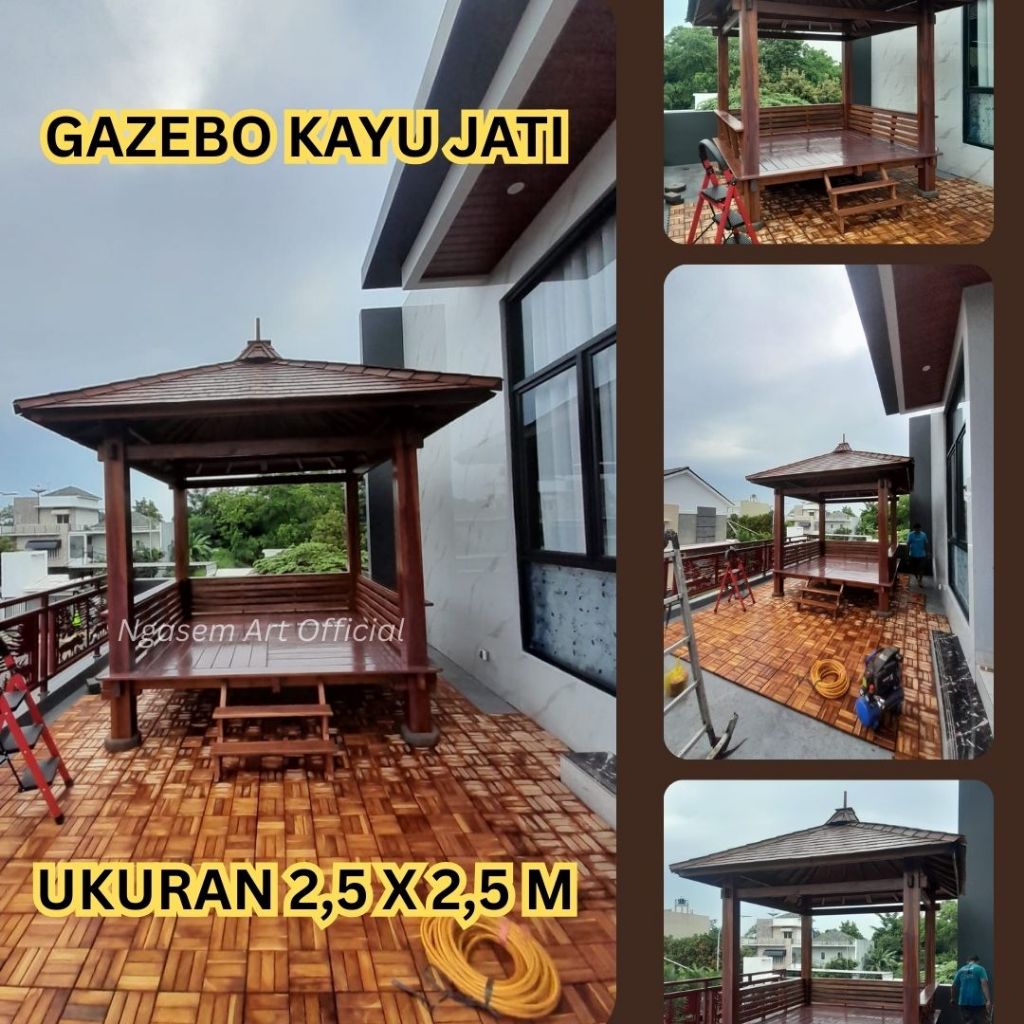 Jual SAUNG GAZEBO KAYU JATI UKURAN 2,5 METER MODEL ATAP SIRAP DESIMAL ...