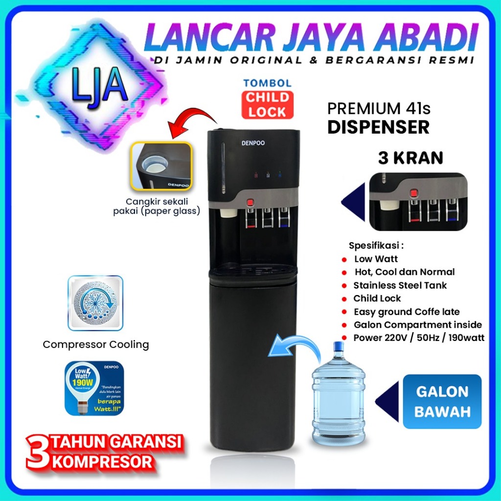 Jual DISPENSER GALON BAWAH DENPOO PREMIUM SERIES KOMPRESOR 3 KRAN LOW ...