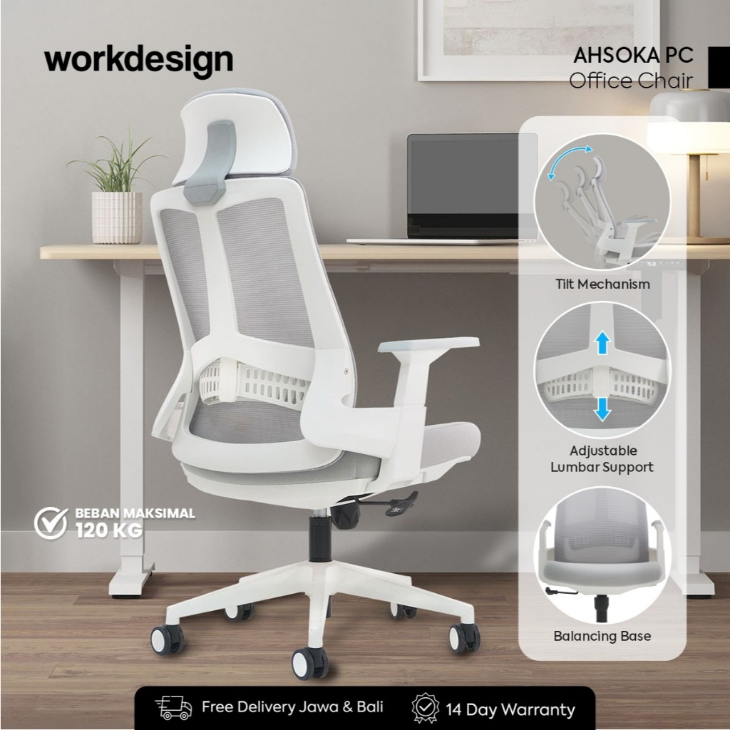 Jual Workdesign - Ahsoka PC Kursi Kantor / Kursi Kerja Ergonomis dengan Sandaran Kepala dan ...