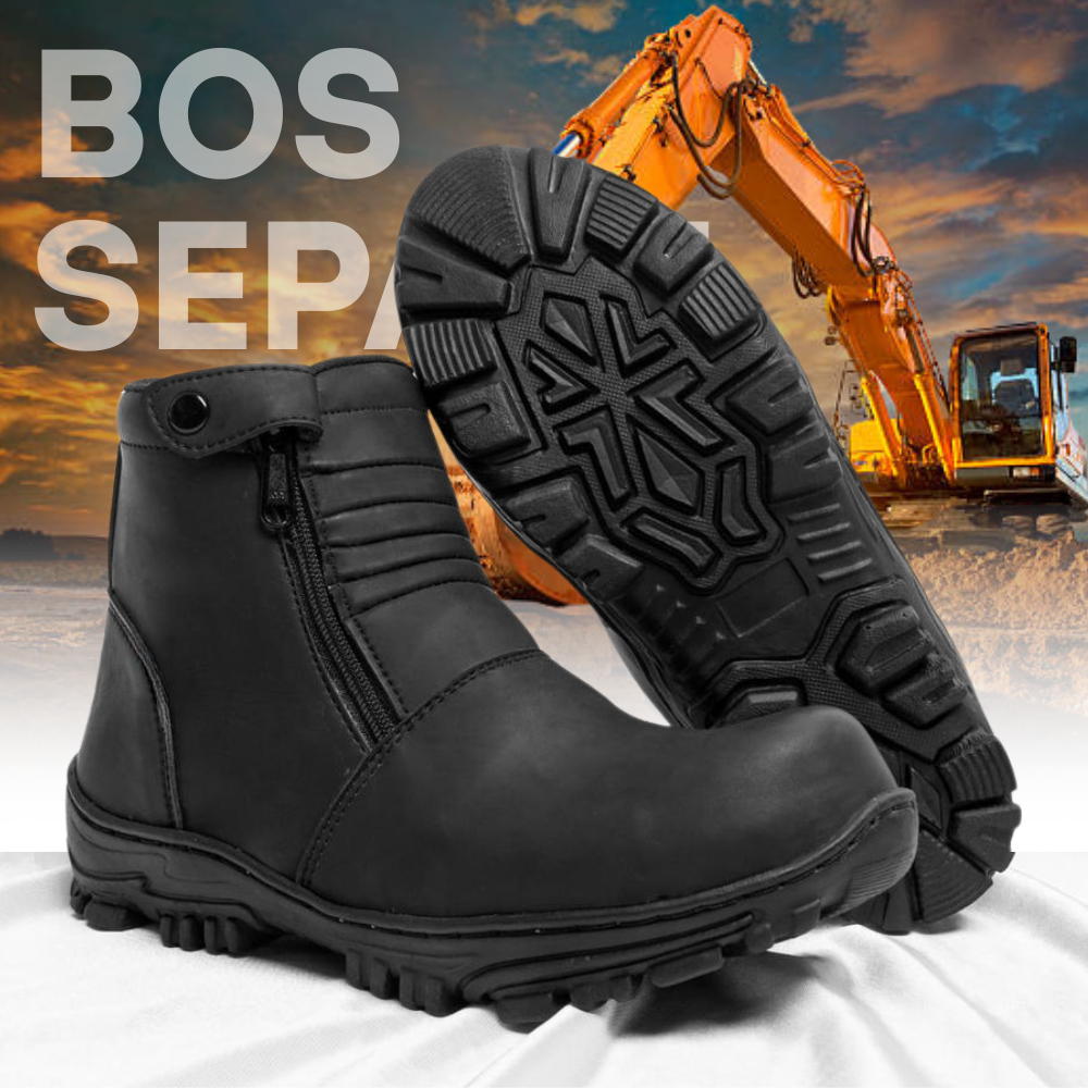 Jual Sepatu Boots Sleting Pria Safety Ujung Besi Simple Tanpa Tali ...