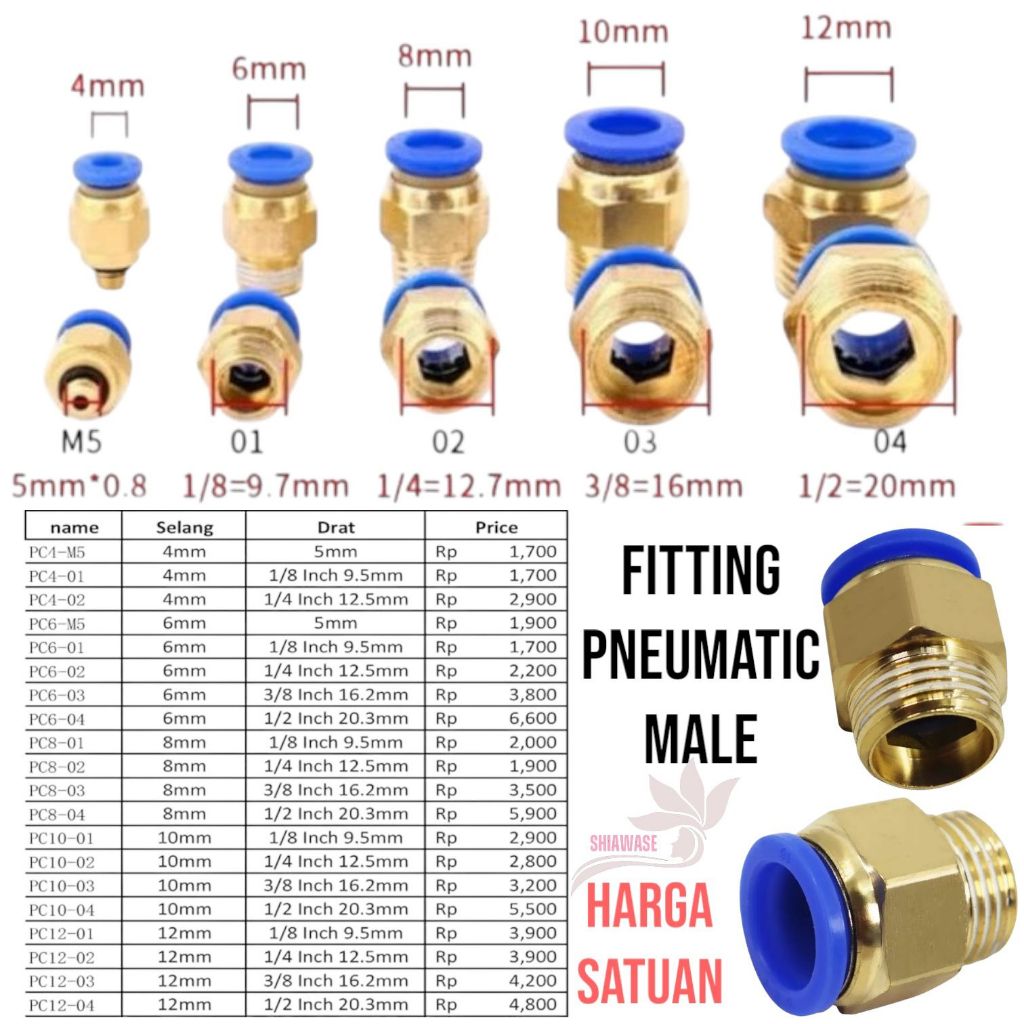Jual FITTING LURUS MALE PNEUMATIC/Fitting Lurus Pneumatic Kuningan Slip Lock Drat Luar / Male ...
