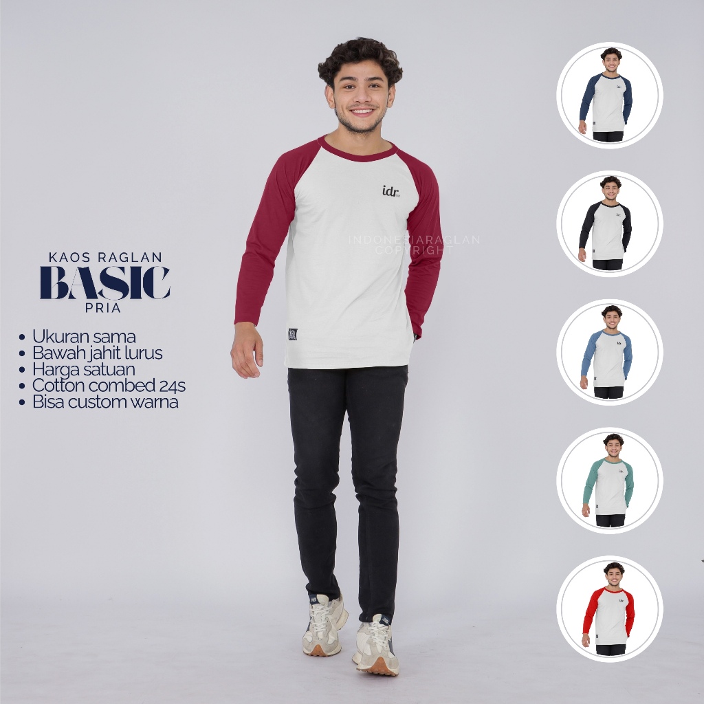 Jual Indonesia Raglan Kaos Pria Tangan Panjang Body Putih & Abu Misty ...