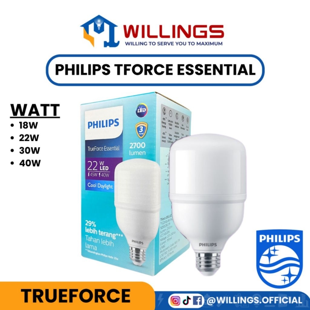 Jual WILLINGS - PHILIPS TRUE FORCE LED ESSENTIAL 18W / 22W / 30W / 40W ...