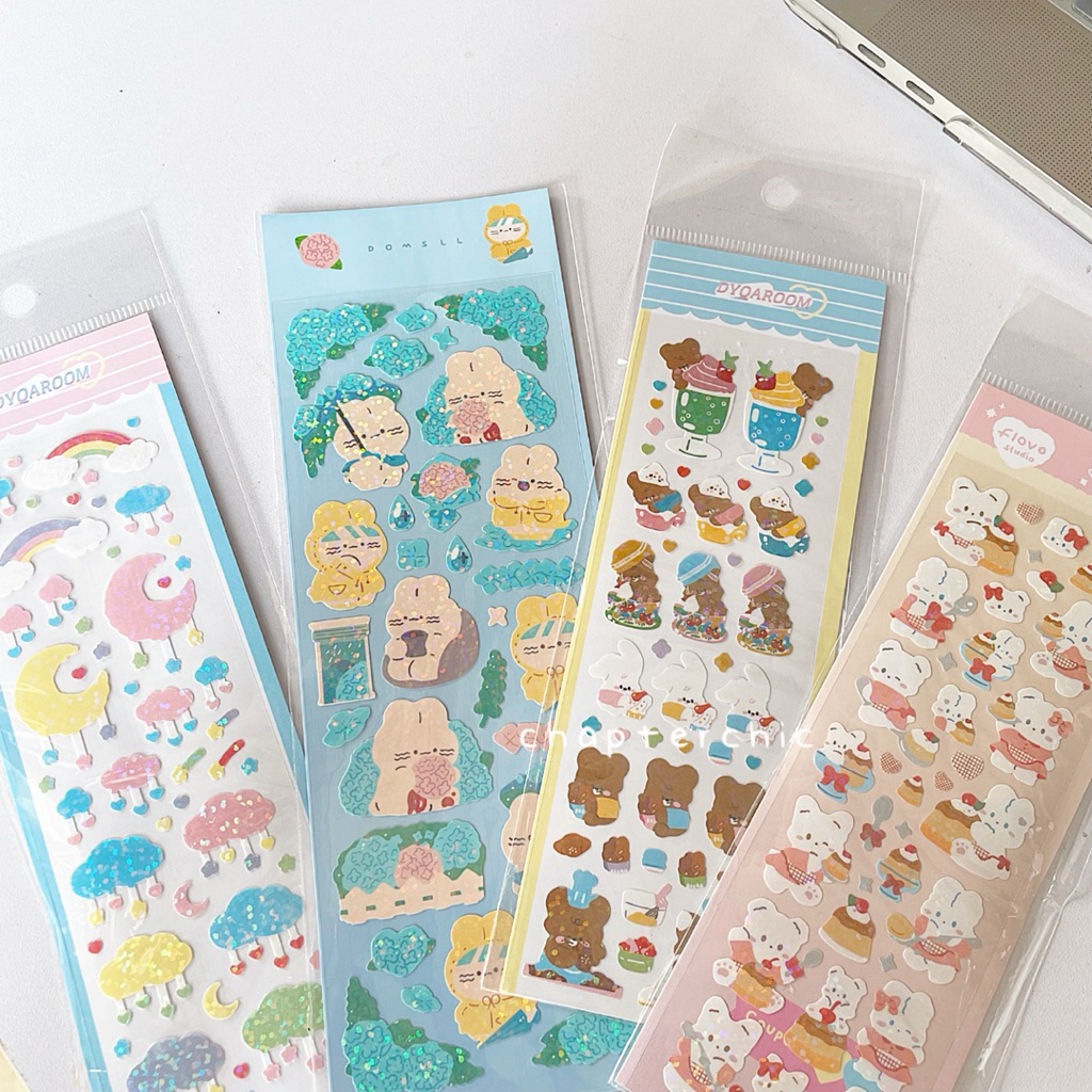 Jual Stiker Beruang Kelinci Awan Pelangi Lucu Aesthetic Sticker Tempel ...
