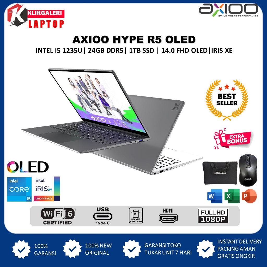 Jual Laptop Axioo Hype R5 OLED Intel Core i5 1235U 24GB 512GB 14 Inch ...