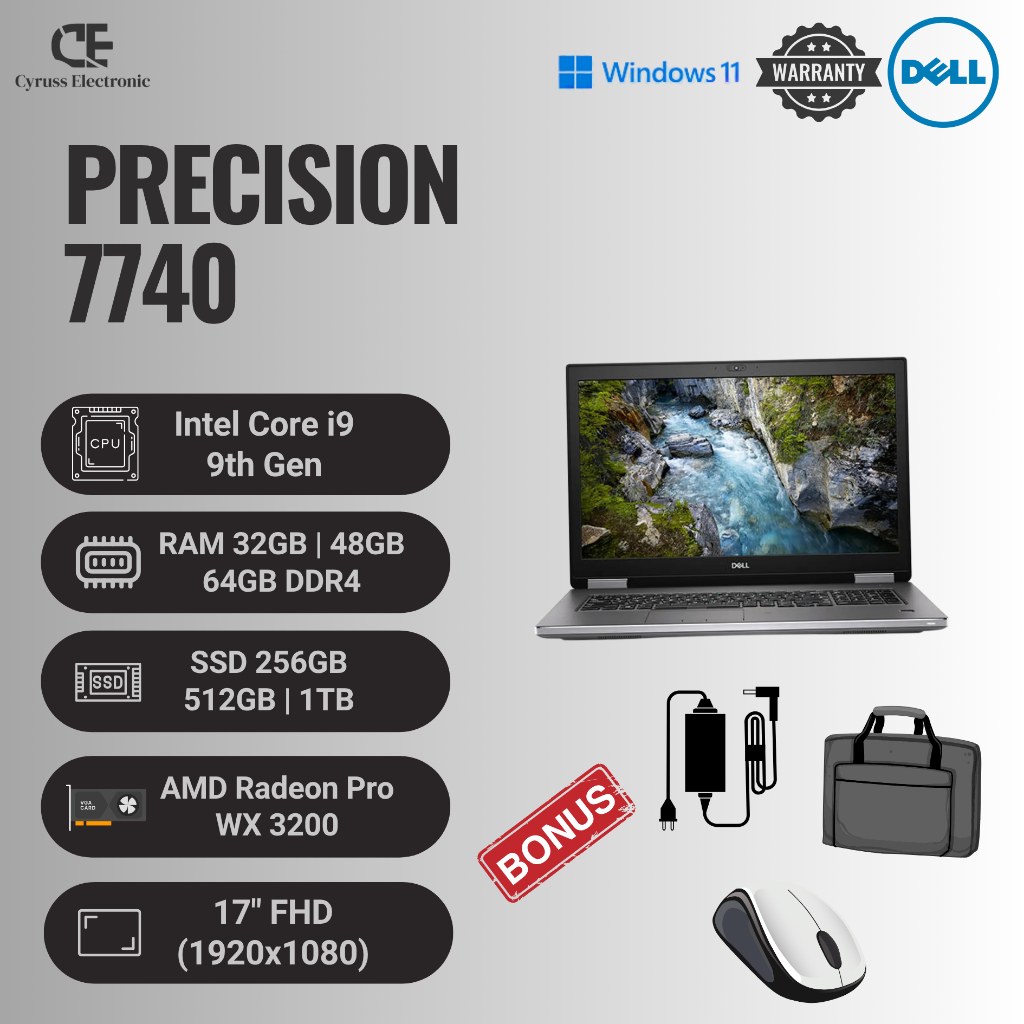 Jual Laptop Dell Precision 7740 Core i9 9th Gen RAM 64GB SSD 1TB VGA ...