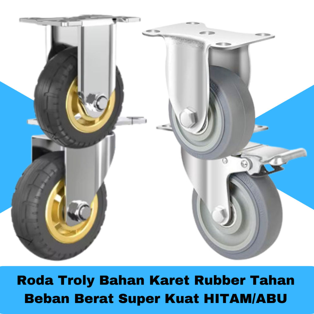 Jual Roda Troly Bahan Karet+Besi Rubber Hitam&Abu Tahan Beban Berat ...