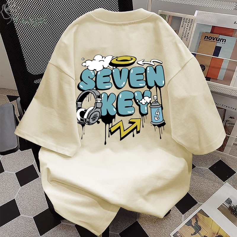 Jual Yesgirl Korean Seven Key print kaos kasual longgar| Kaos Oversize ...