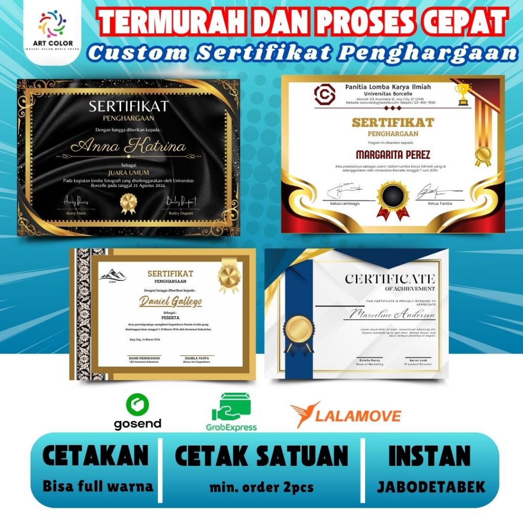 Jual Cetak SERTIFIKAT / PIAGAM UKURAN A4 design siap cetak | Sehari ...