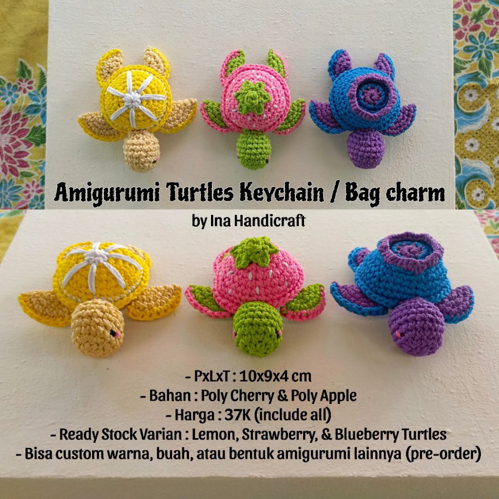 Jual crochet turtle keychain/gantungan kunci rajut penyu lucu | Shopee ...
