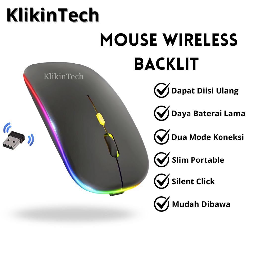 Jual Mouse Bluetooth & Wireless Rechargeable with RGB Light Automatic ...