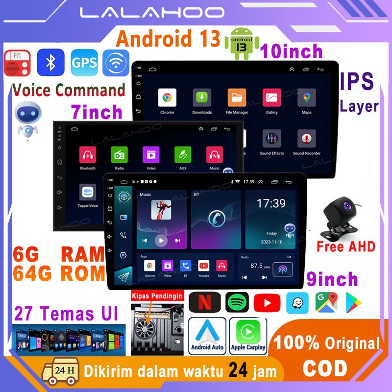 Jual Dual Kipas LALAHOO 8G+128G Android 13 Head Unit 7/9/10 Inch IPS Layer Mobil Navigasi Untuk ...