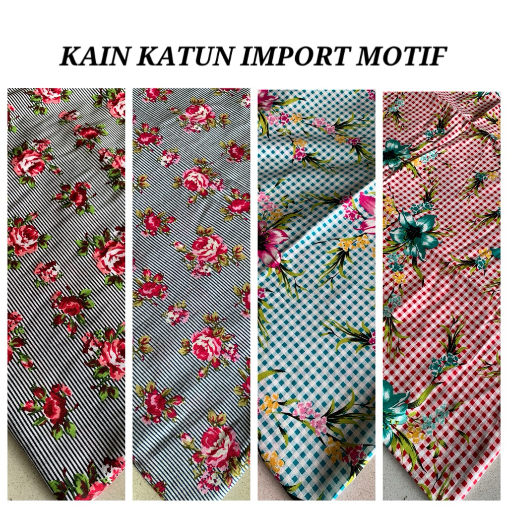 Jual bahan kain katun import motif/ katun kotak kotak motif/katun salur ...