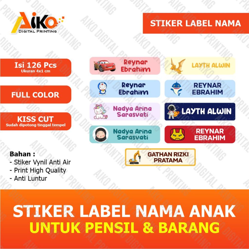 Jual STIKER LABEL NAMA ANAK 4X1 CM CUSTOM I STIKER PENSIL NAMA ANAK ...