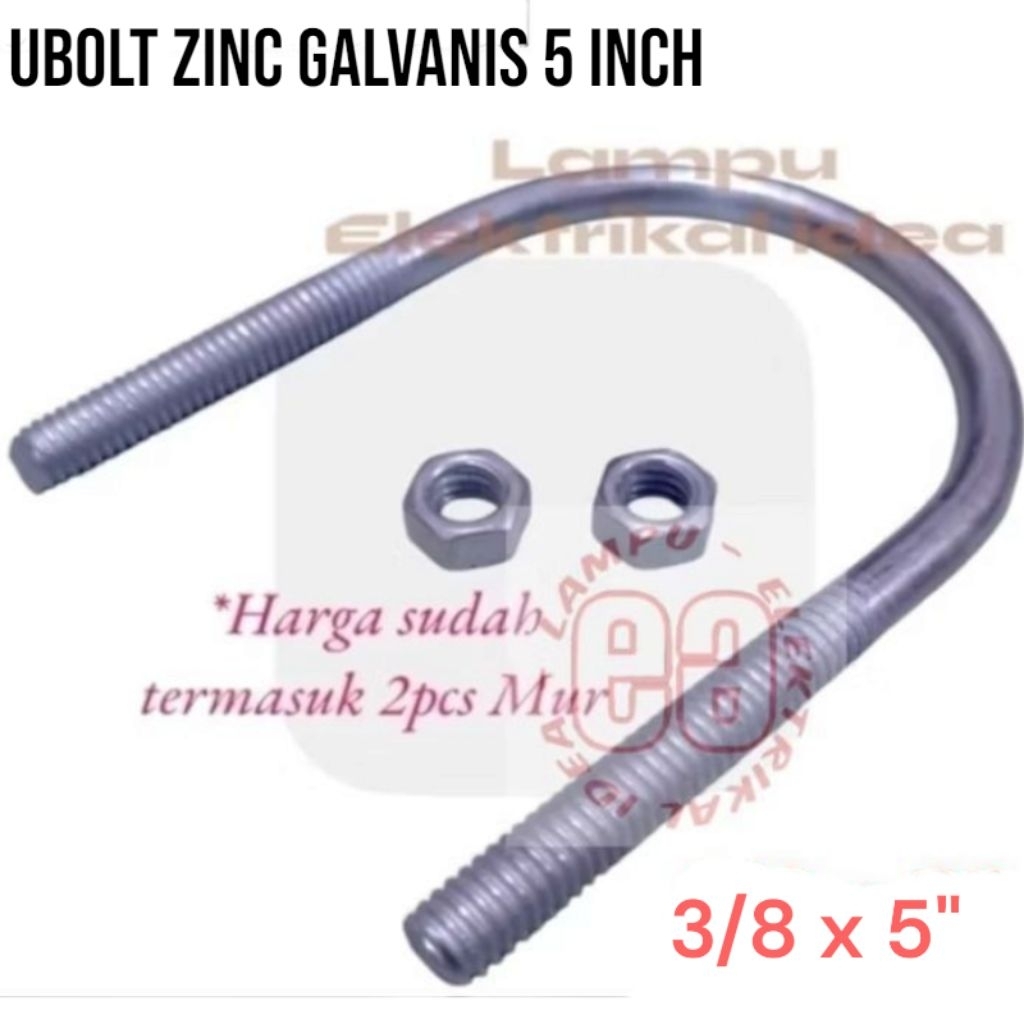 Jual UBOLT GALVANIS 5 INCH | U BOLT 3/8 X 5 INCH ZINC GALVANISH | U ...