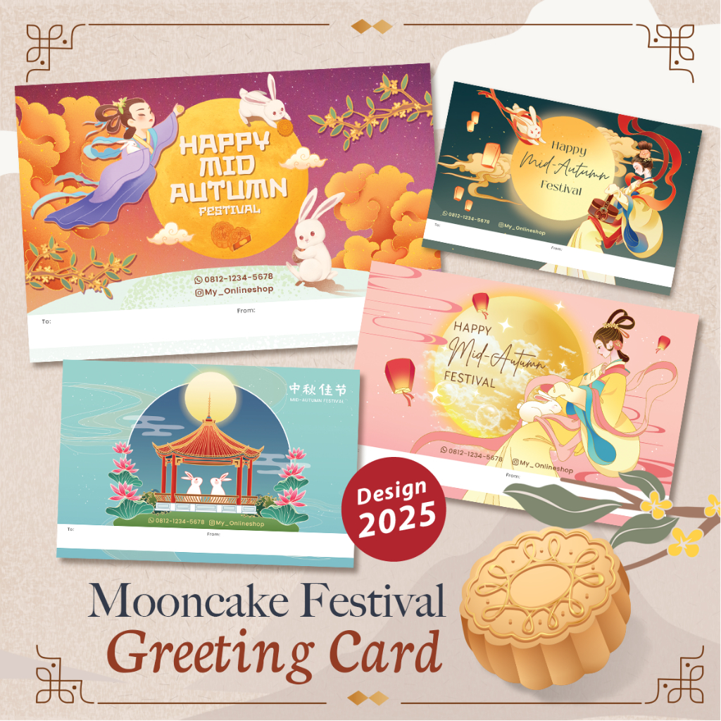 Jual [Isi 100] Greeting Card Mooncake Festival/ Kartu Mid-Autumn ...